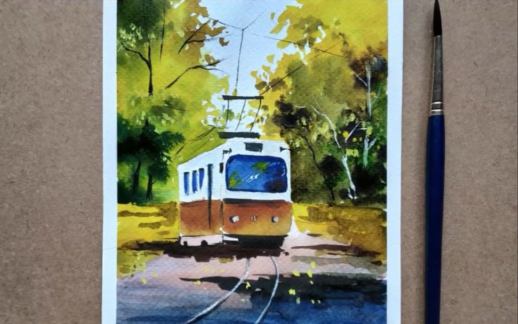 |水彩入门风景教程搬运|乡村巴士