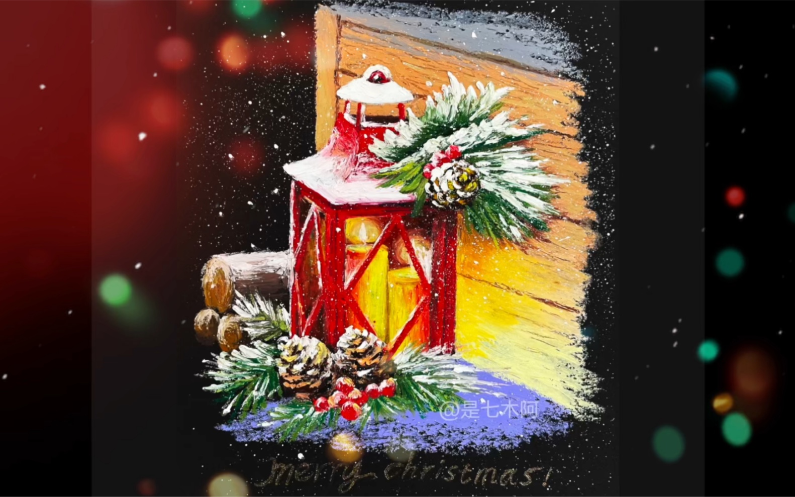 油画棒·圣诞节|绘画过程|直播带画