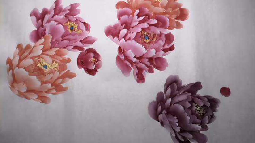 「国画」画一画简单立体牡丹花,四尺三开完整版