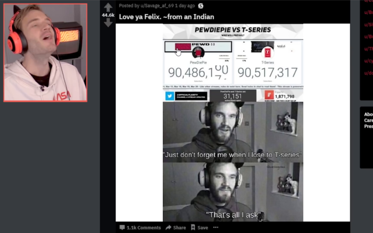 PewDiePie和TSeries-谁是油管最高订阅?1亿订阅预定