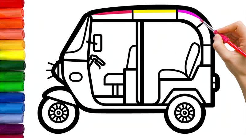 儿童娃娃趣味益智画画:一起给三轮摩托车涂上漂亮的颜色吧!