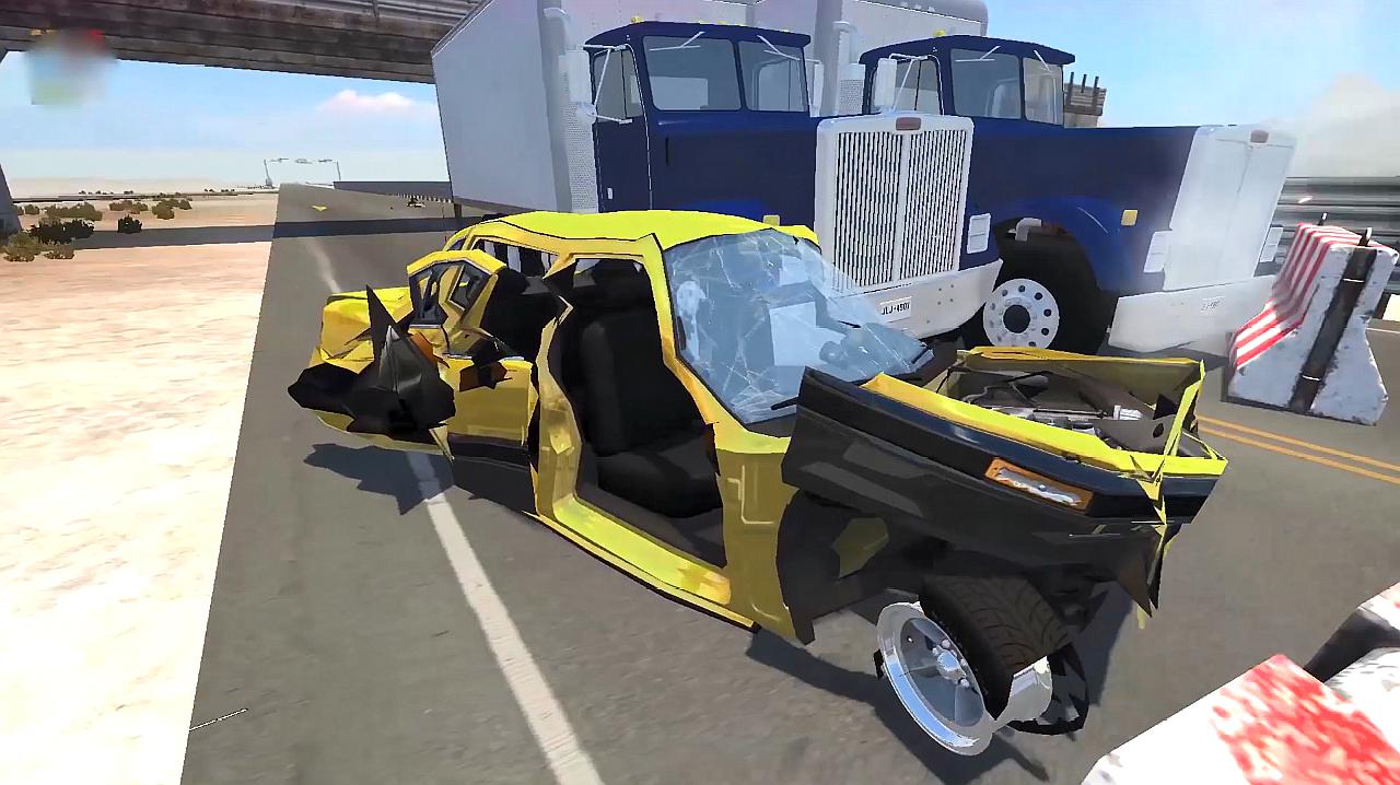Beamng:卡车加速玩跳跃,最后碰撞警车崩溃了!