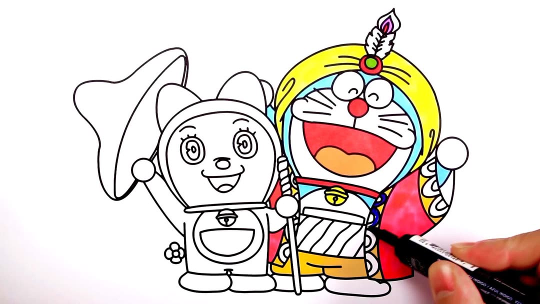 学画哆啦A梦和哆啦美 - 儿童简笔画教学 - 认识颜色
