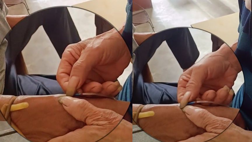 老医生给病人扎针手狂抖,被扎大爷一脸淡定,网友:技术到位