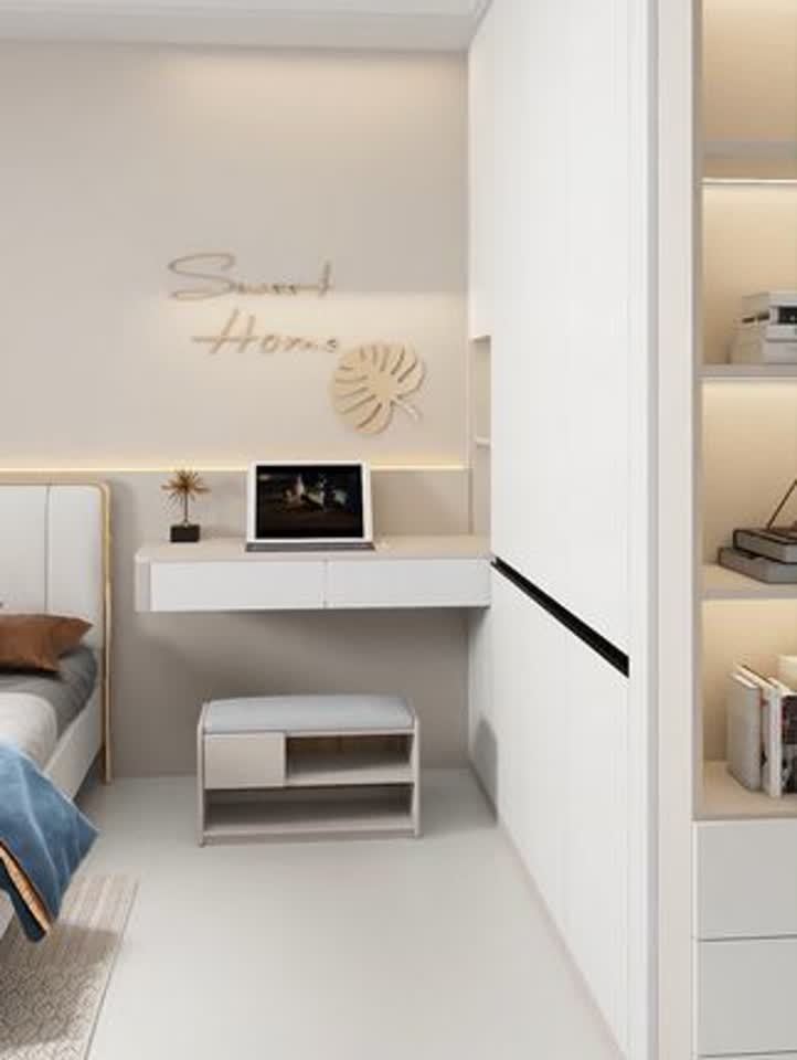 主卧做个衣柜链接梳妆台,简单大方实用又好看,#衣柜梳妆台一体 #卧室...