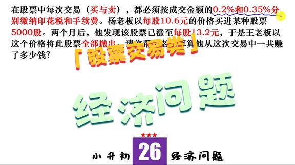 小学经济问题(6),股票交易类问题@小学数学提高班