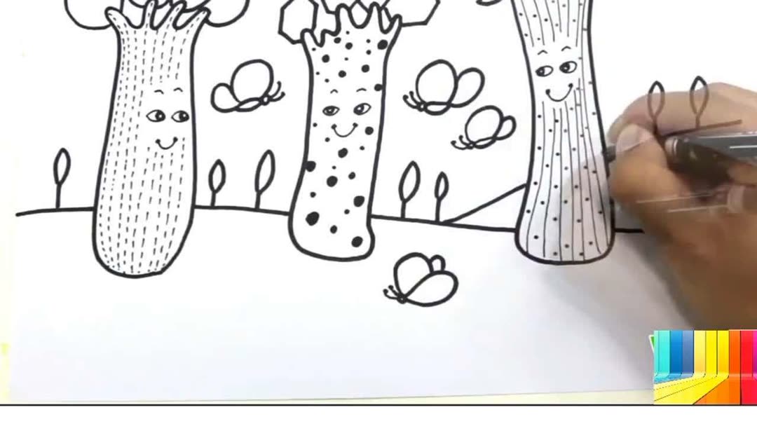 儿童简笔画,画一个漂亮的草原和树木