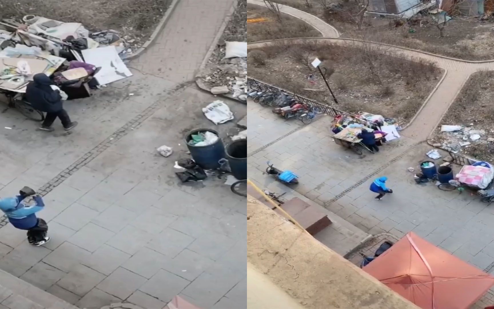 外卖小哥有个篮球梦 垃圾桶也能当球筐 网友:这事我也常干