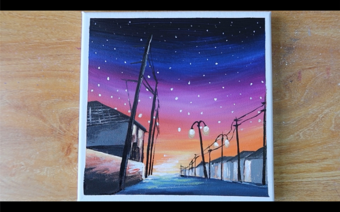 简单天空绘图/唯美星空风景画/初学者学习绘画入门教程/丙烯颜料#125