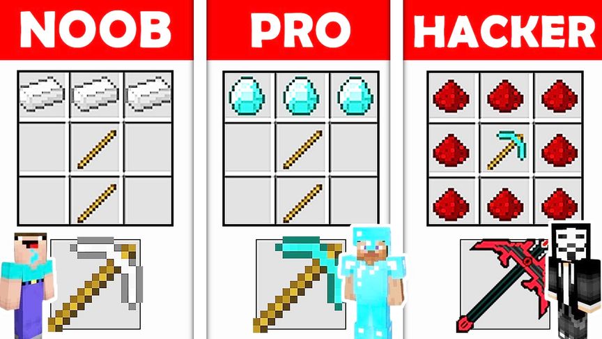 我的世界动画:新手vs高手vs黑客-镐合成表-怪物学院