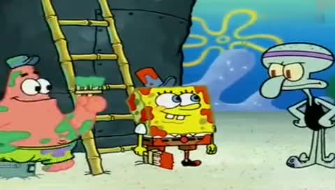 章鱼哥教派大星和海绵宝宝画画