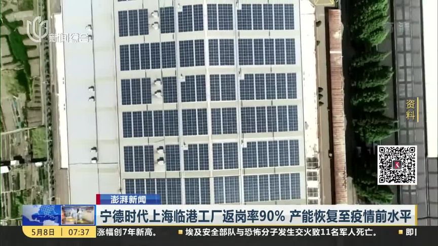 宁德时代上海临港工厂返岗率90% 产能恢复至疫情前水平