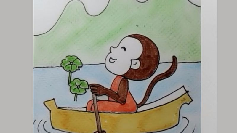 教你用写字笔画简笔画《小猴子的快乐时光》