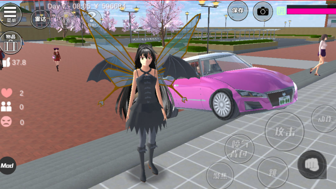 樱花校园模拟器:拥有恶魔翅膀跟天使翅膀的小夕开私家车来干活?