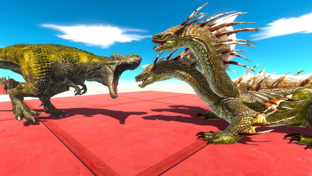动物战争模拟器:霸王龙VS九头蛇!一张嘴打五张嘴?这能赢吗?