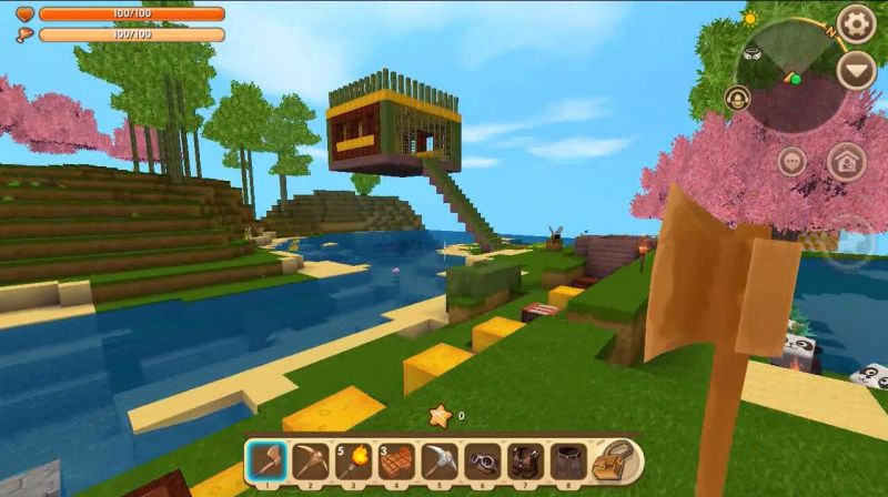 迷你世界联机 参观小伙伴的竹房子 悬挂在空中