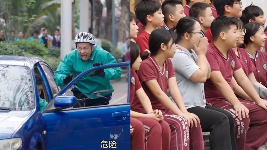 交警进校园普及安全知识,硬核宣传方式把同学看呆了:有点费演员