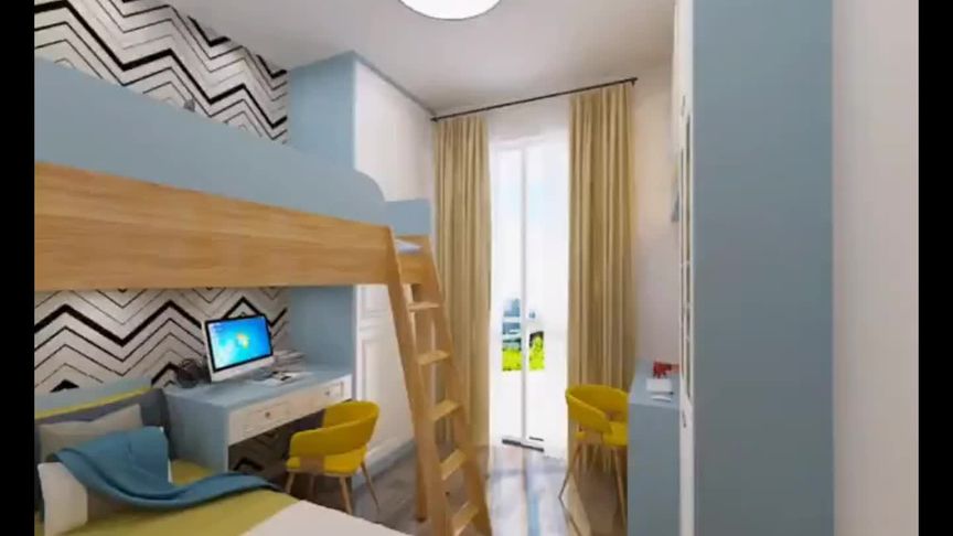 你的房间来啦! 按照您的要求高低床,书桌,衣柜都有啦