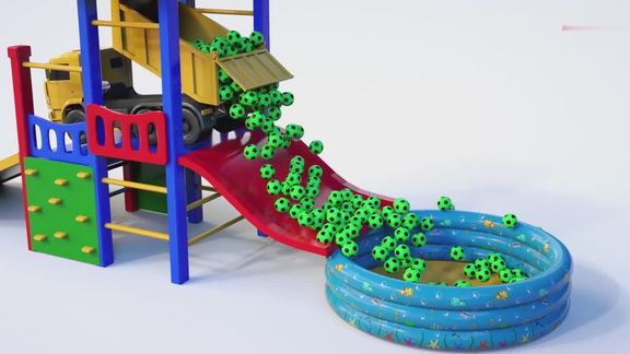 彩色花朵传送带运输足球 益智动画英语启蒙乐趣多多