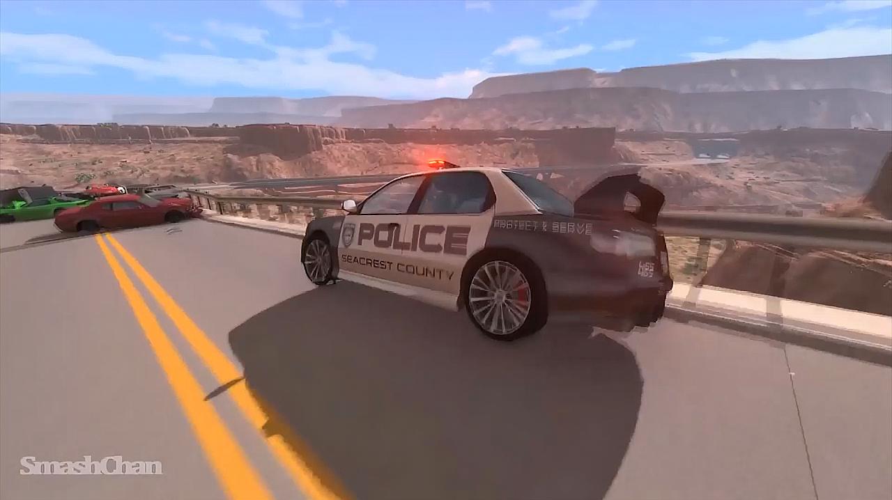 汽车模拟:倒塌的桥梁,连环相撞的汽车相撞