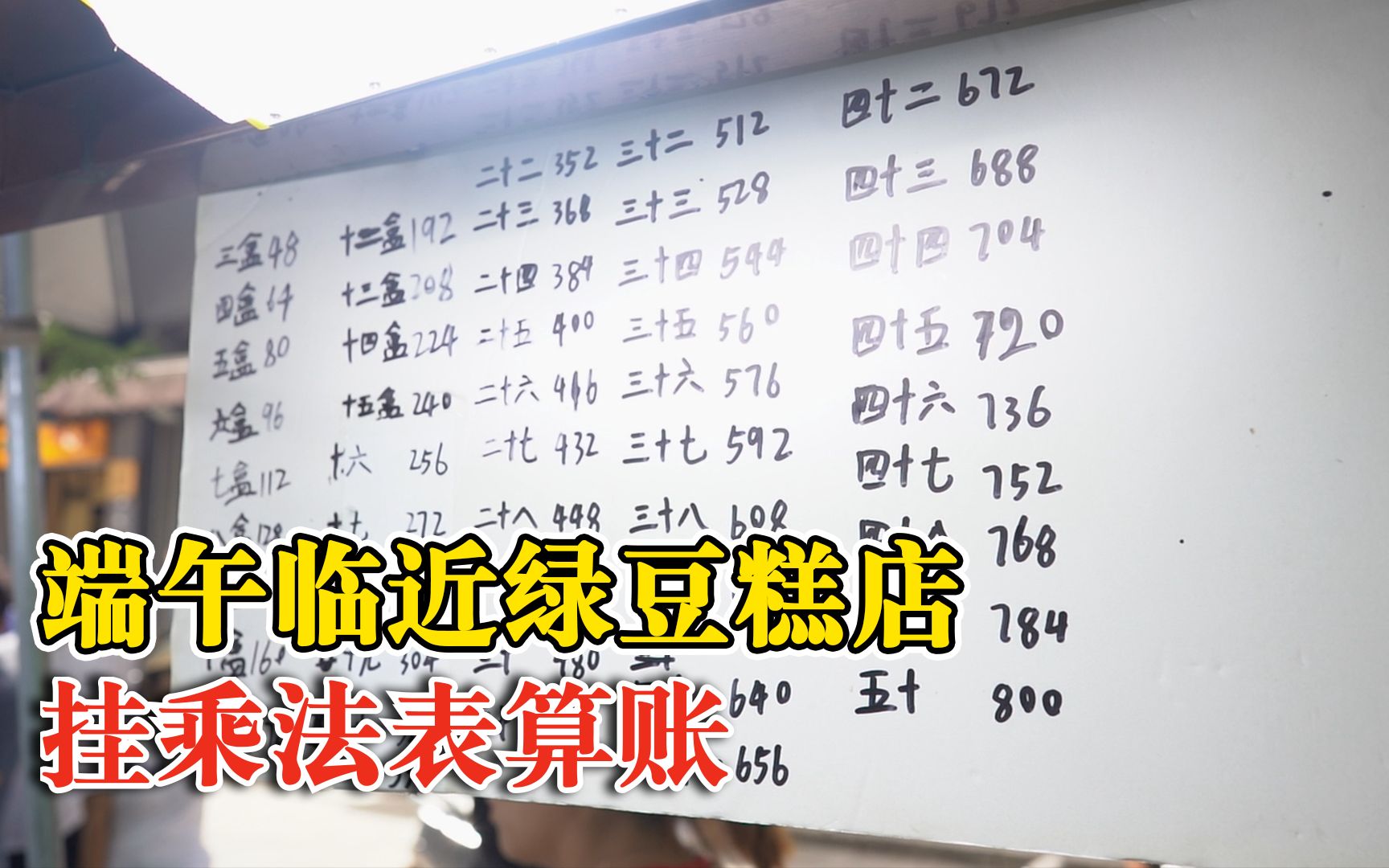端午临近绿豆糕店挂乘法表算账:人多算不过来,贴上一目了然