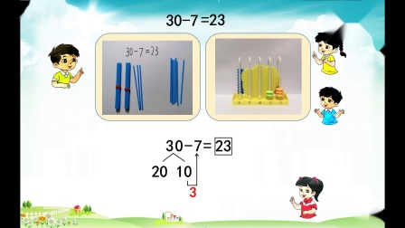 ...实验小学教育集团 一下数学 5.18 第二节《两位数减一位数(退位)》