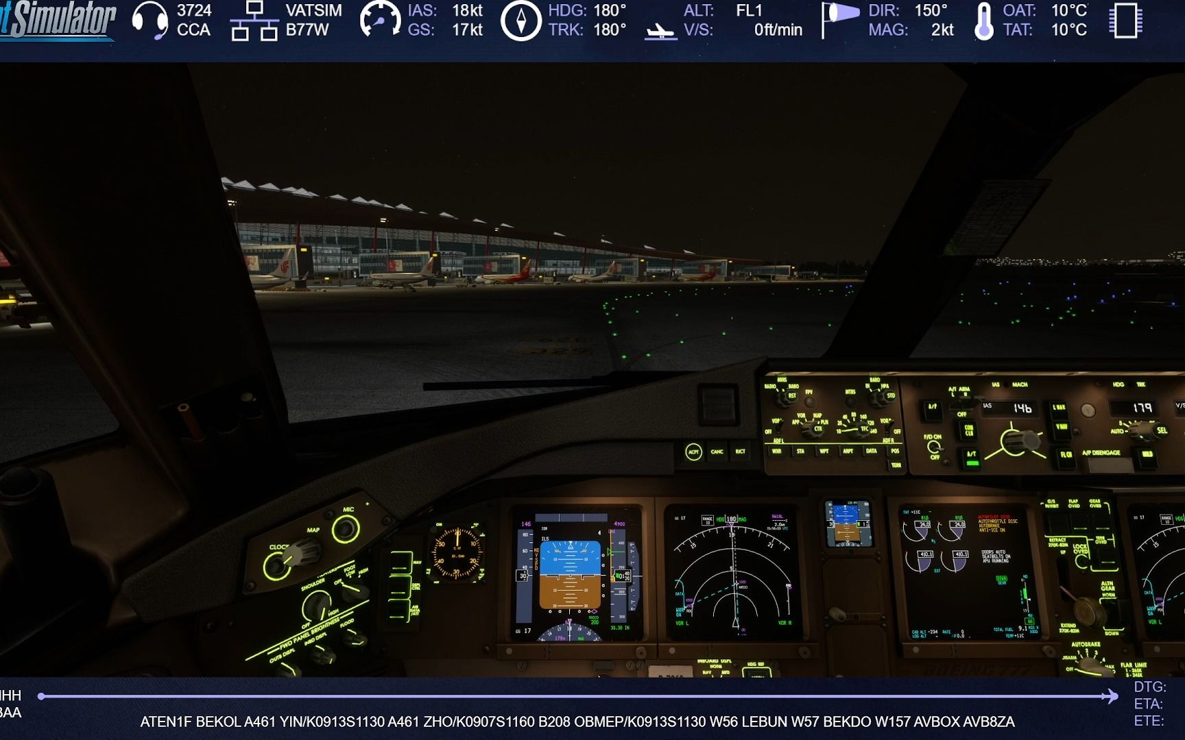 微软模拟飞行2020 |香港国际-北京首都 |驾驶舱视角 | 波音B77W