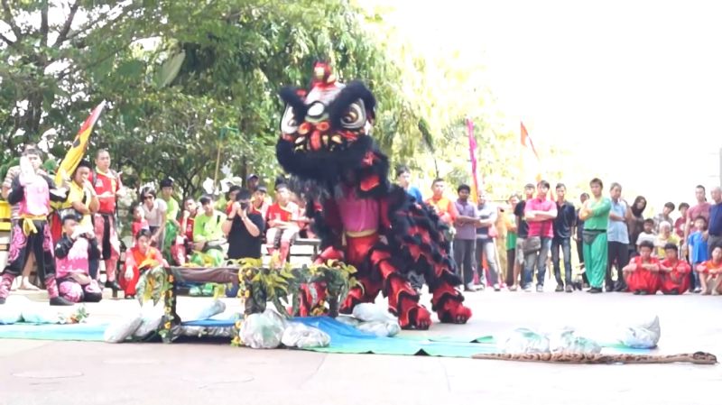 精彩传统舞狮比赛,士拉央弘德体育会舞狮表演