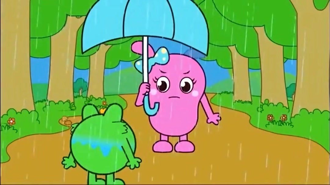 咕力咕力 早教动画:绿咕力不听话,这么大的雨还跑出来,伤心!