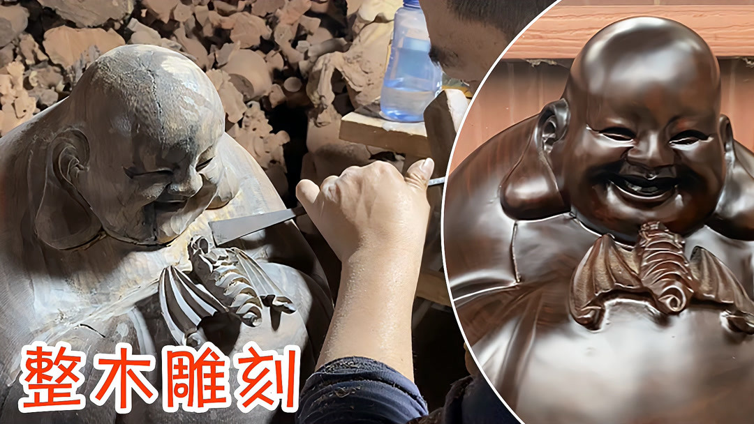 120多斤的黑檀木,师傅整木雕刻做成摆件,1000块卖给土豪