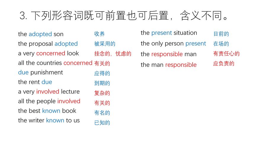 形容词既可前置又可后置