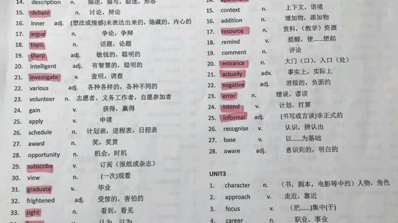 高中课表重要英语单词1