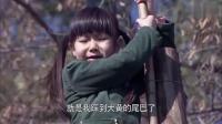 女孩不小心踩到大黄狗的尾巴,被狗追着咬,小女孩一口气爬到高处