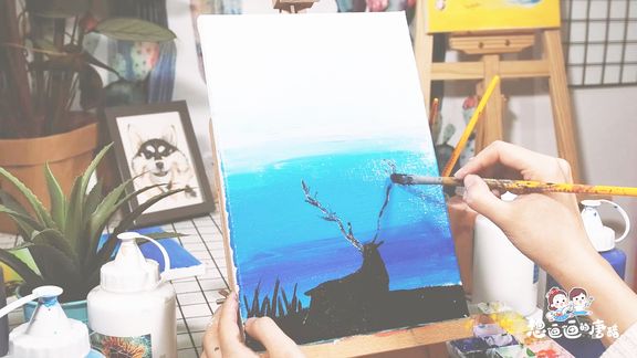 2019抖音油画教程:6种颜色教你画一幅森系麋鹿,简单有意境!