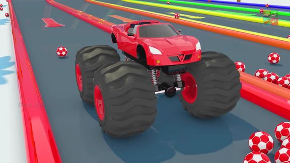 益智动画!大脚小汽车撞击彩色形状着色