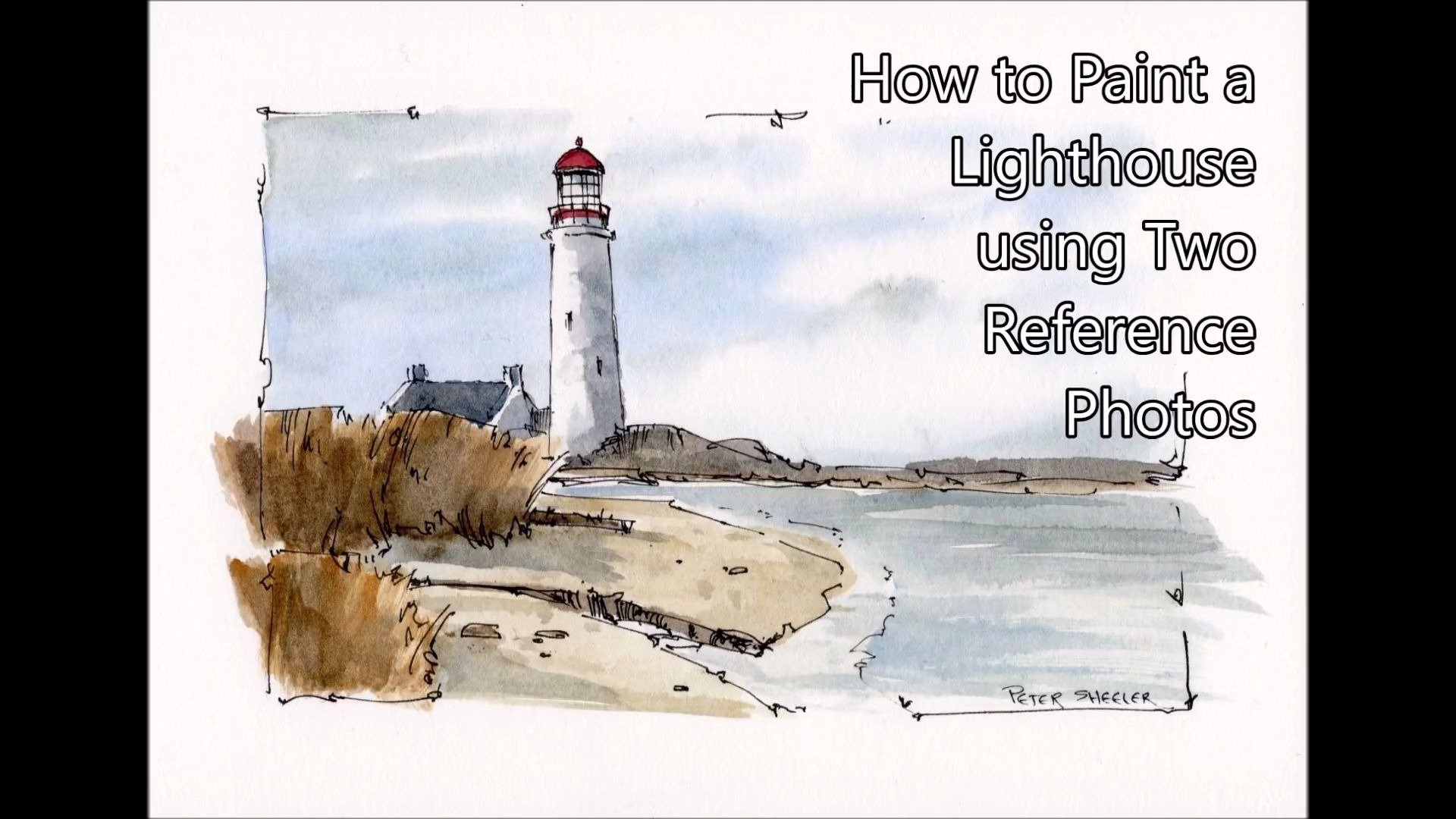 【手绘兵器铺】水彩绘画演示,用两张照片合成自己想要的风景,线条...