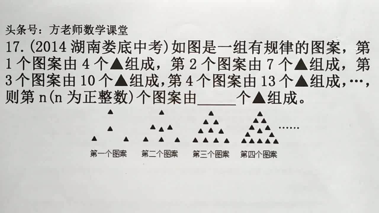 数学7上:一组有规律的图案,求第n个图案由多少个三角形组成?