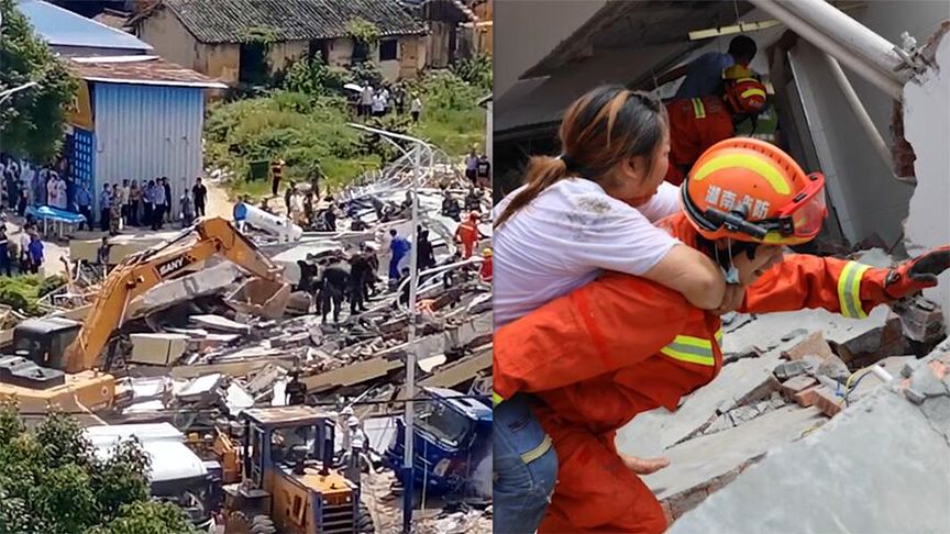 实拍:湖南郴州坍塌自建房致5死7伤 事发时有15人外出错过灾祸