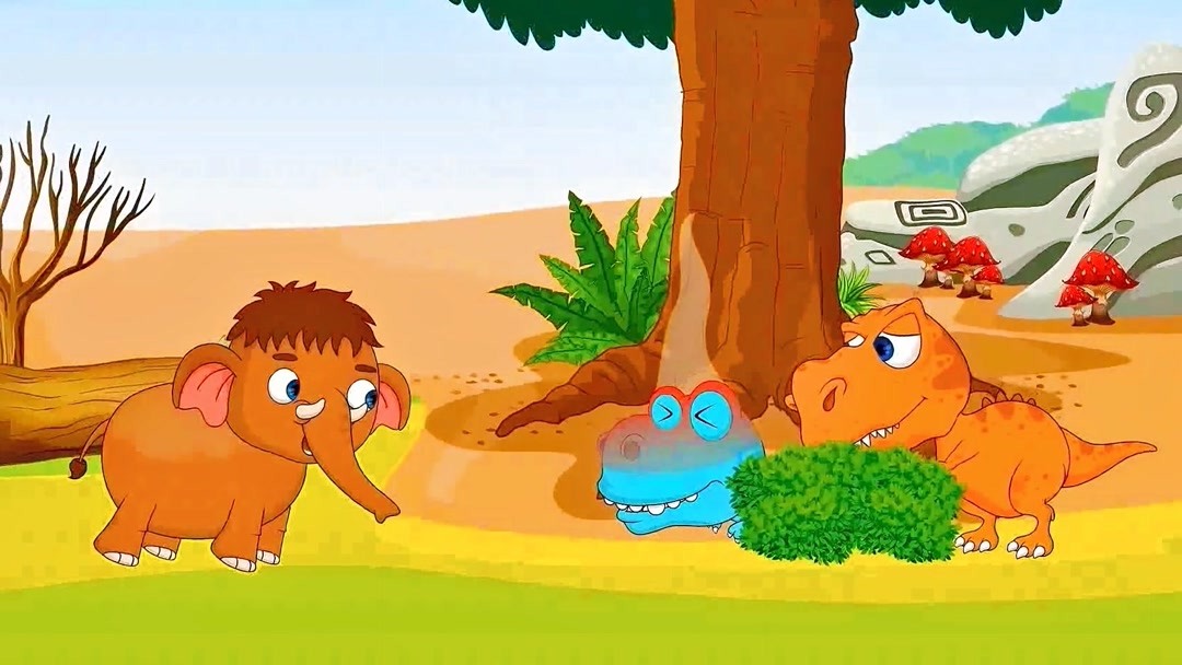 恐龙世界动画卡通:猛犸象帮助霸王龙兄弟