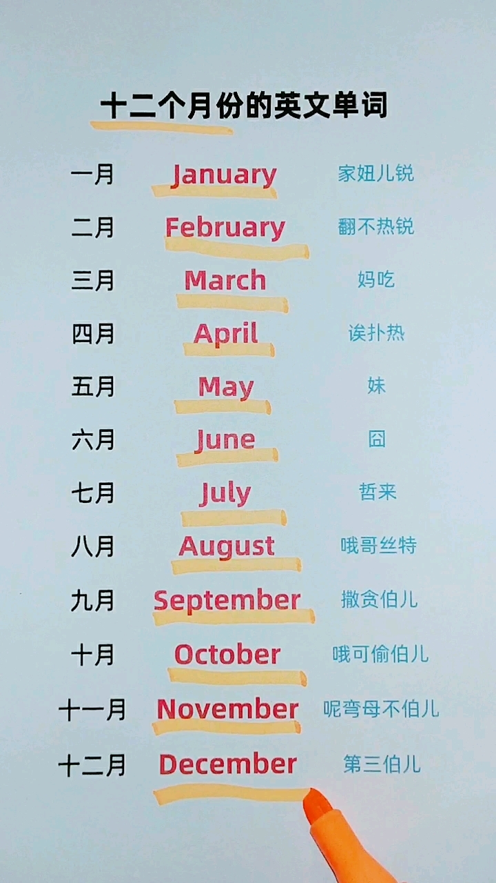 英语入门,零基础词汇月份篇