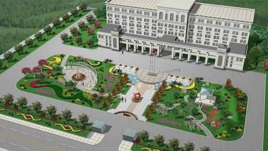 办公楼前绿化花园景观设计案例效果图