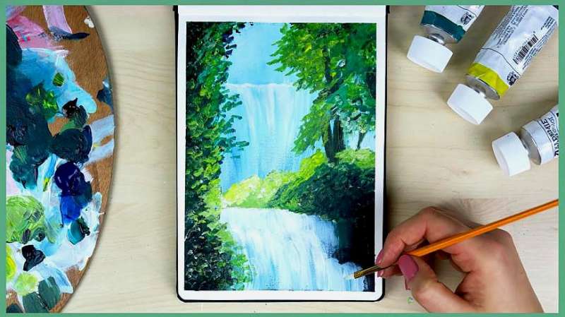 初学者可学的绘画视频教程,教你如何画美景瀑布