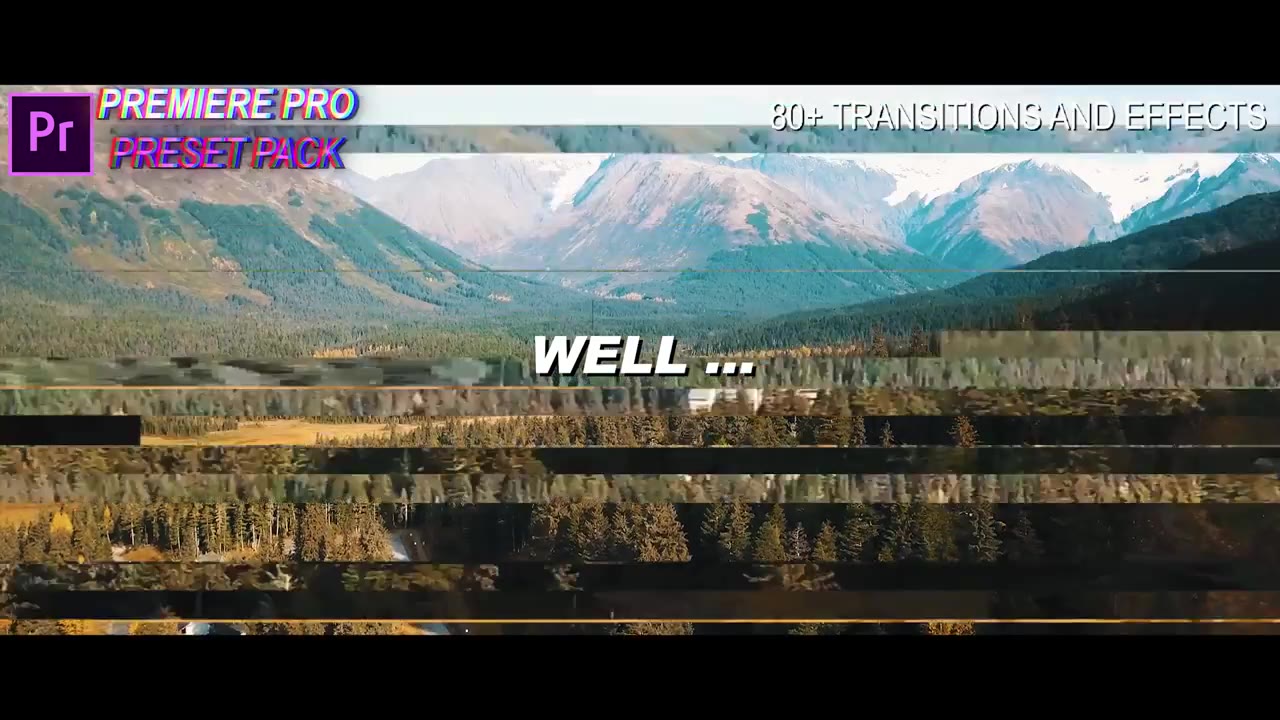 PR转场:80+ 信号故障摄像机推拉摇移快速模糊镜头扭曲光条纹地震...