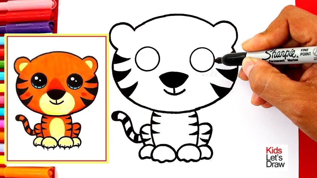 学会画一个简单又可爱的小老虎 儿童画画 学习颜色