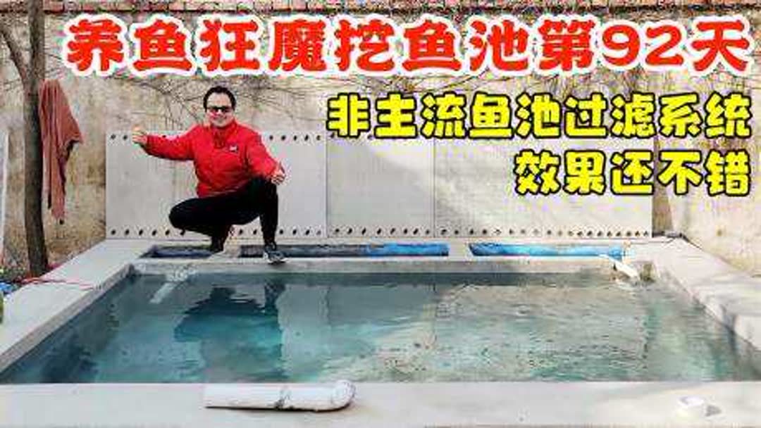 养鱼狂魔挖鱼池第92天,自己设计的非主流鱼池过滤系统,效果还行