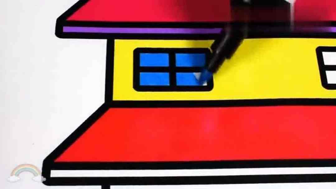 幼儿房子简笔画,水彩笔画一座简笔画三层小别墅和色彩搭配方法