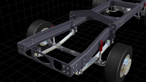 看一下卡车过减速带各部件活动状态