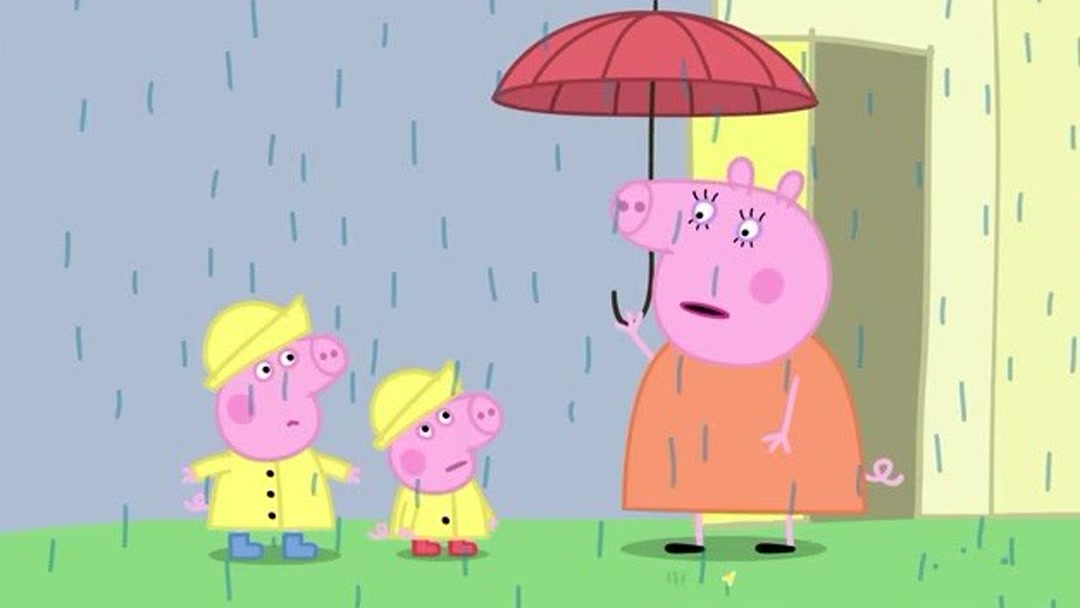 下雨天了,佩琪想出去玩却不想穿雨衣