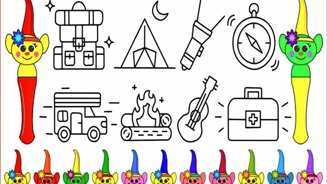 儿童绘画:八种帐篷提灯箱指南针等其他野营用具简笔画教学