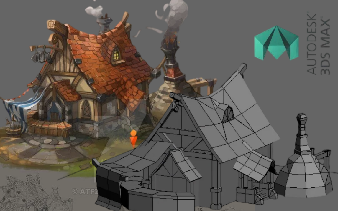 【3DMAX基础建模】建模师自制动漫小房子,初学者练手常备场景小案例